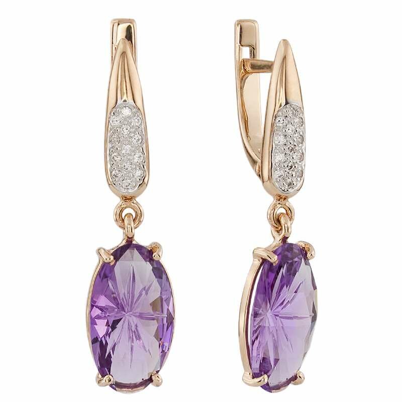 Серьги, красное золото, 585 проба, аметист