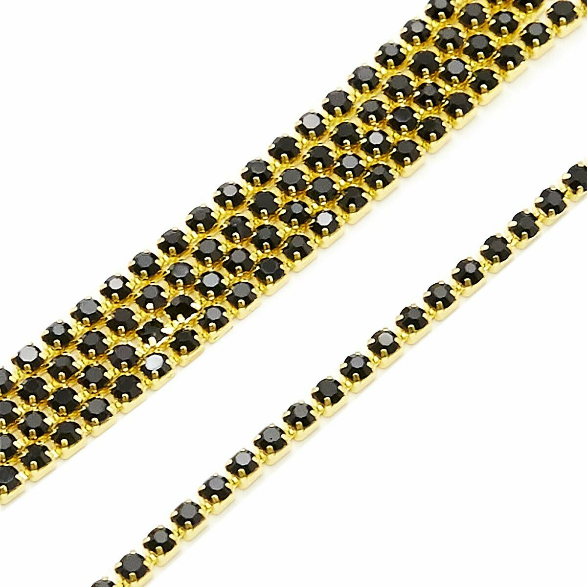Стразы на цепочке черные, 2,5 мм*9,14 м, в золотом металле, Айрис, SS8,5