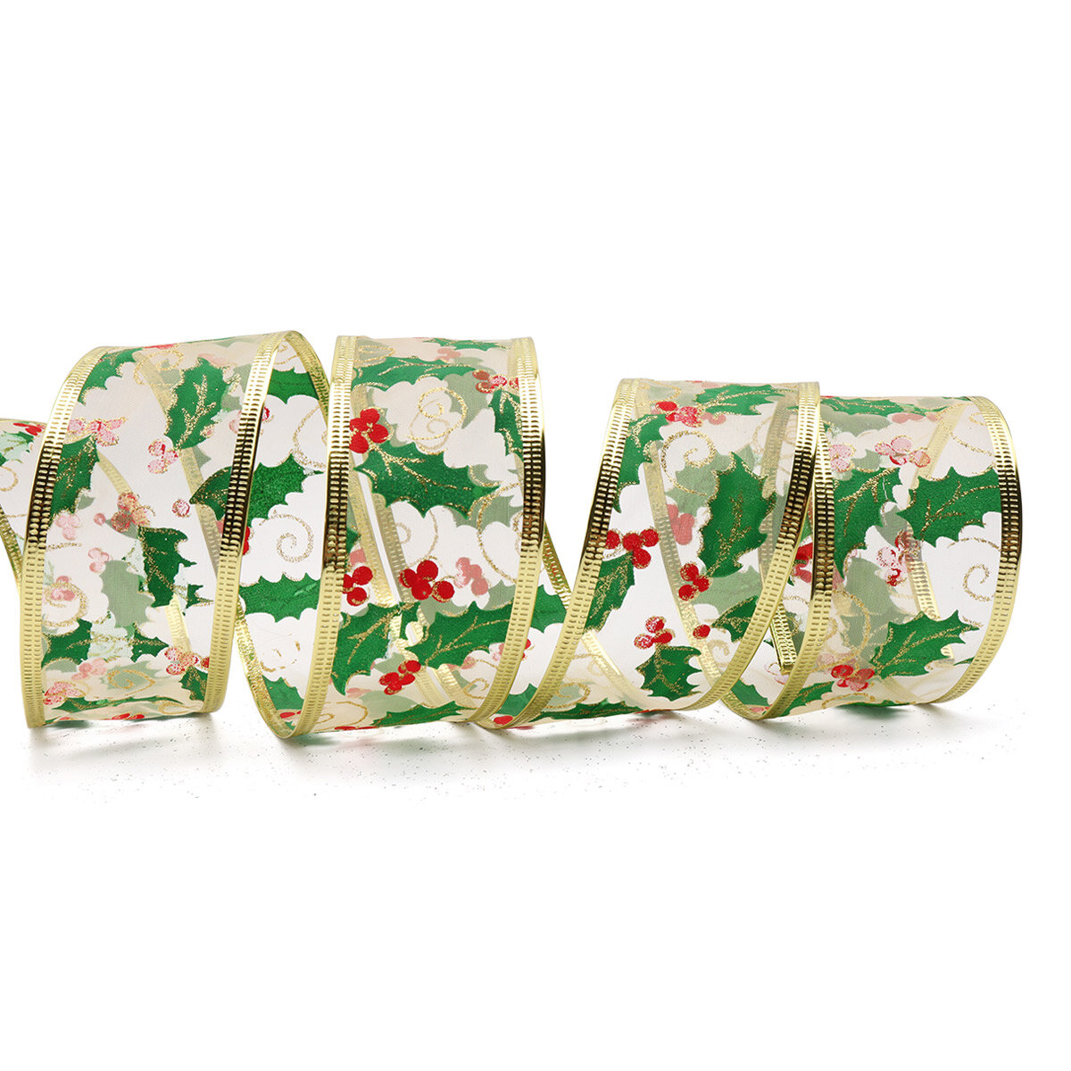 Лента упаковочная органза Айрис, QR-012, 5 см*10 м (зеленый, красный, золото)