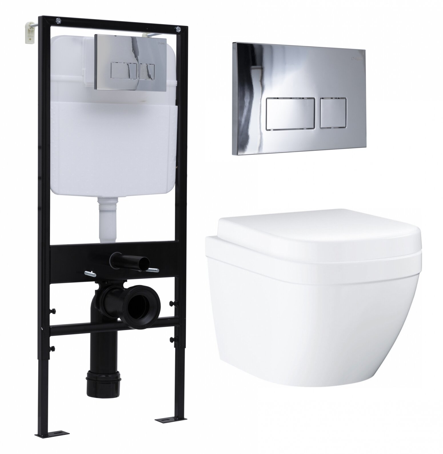 Комплект 3 в 1 инсталляция Logan H1067-1170 297674 + Унитаз подвесной Grohe Euro Ceramic 39206000 + кнопка хром