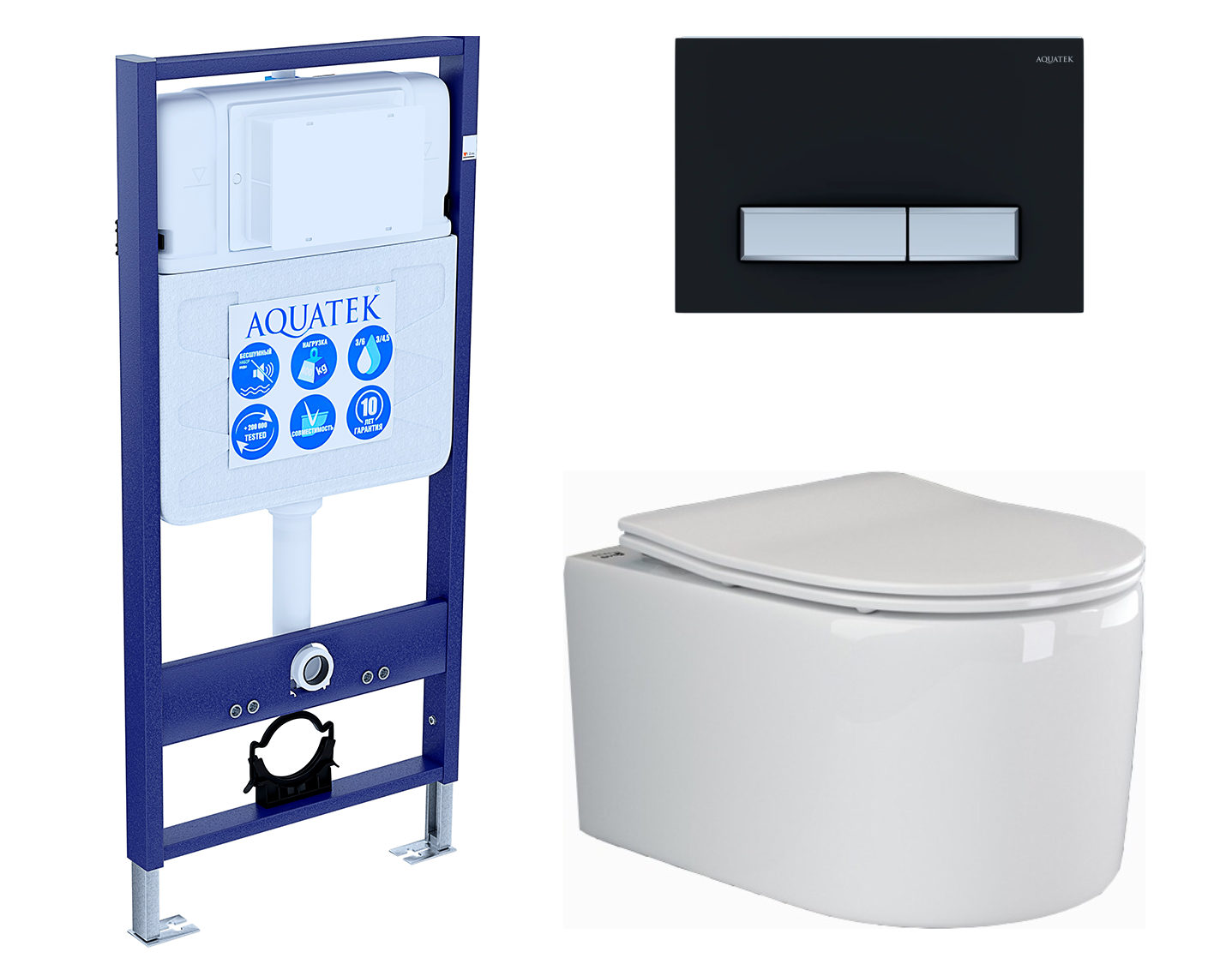 Комплект 3 в 1 инсталляция Акватек Standart 50 + Унитаз подвесной Ceramica Nova Moments CN3003 с кнопкой черной хром INS-0000012 + CN3003 + KDI-0000031