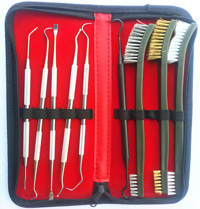 Набор металлических щеток и инструментов для чистки механизмов, 9 шт