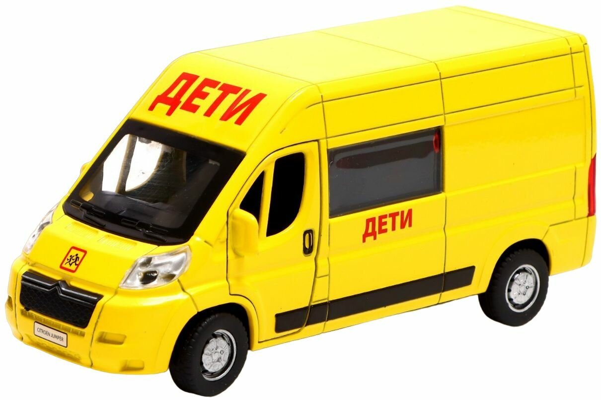 Машина металлическая "Citroen Jumper Дети" инерционная, 14 см, открываются двери и багажник, игрушечный транспорт, масштабная коллекционная модель, детская игрушка для песочницы и дома, цвет жёлтый