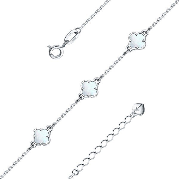 Браслет-цепочка, серебро, 925 проба, родирование, перламутр