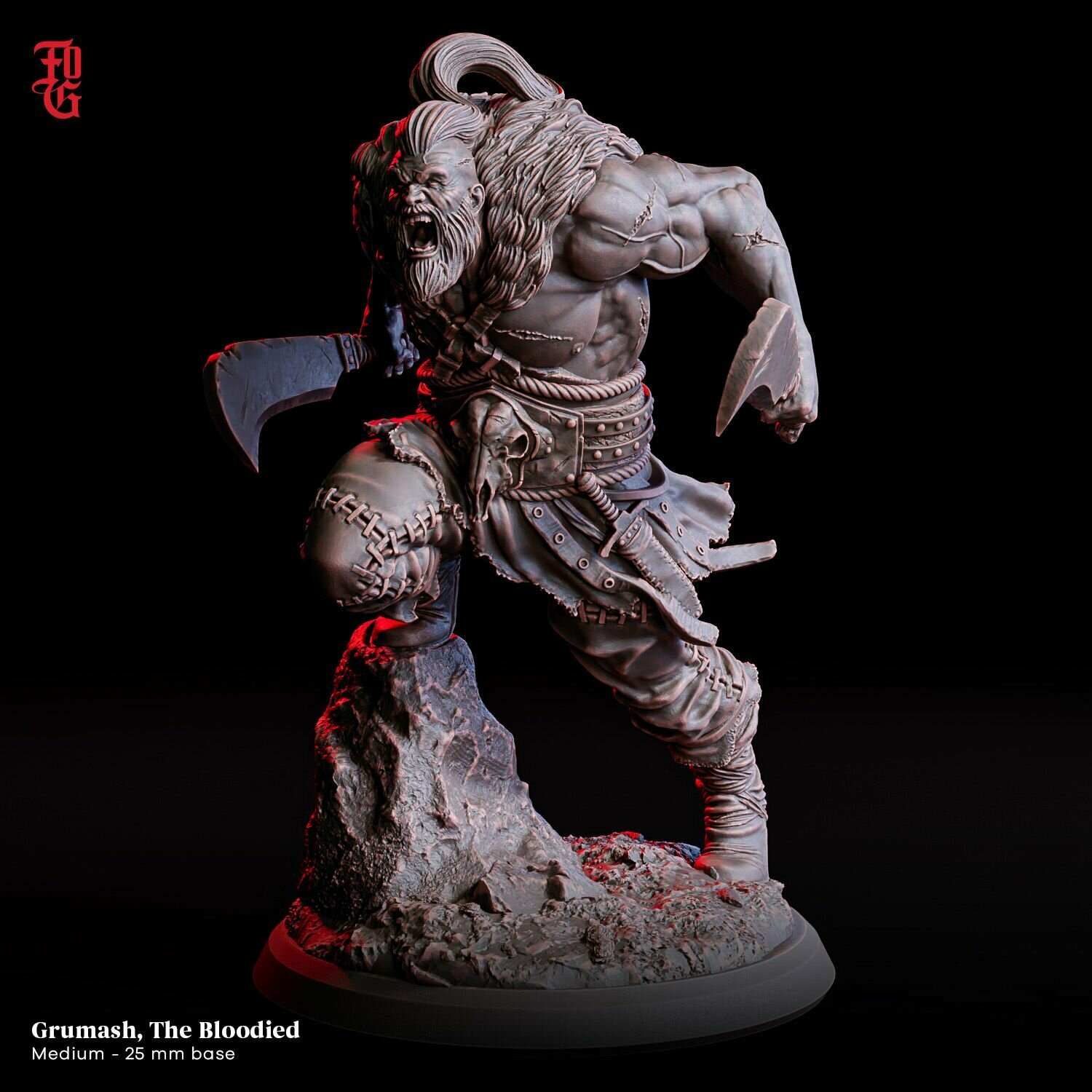 Миниатюра D&D 'Грумаш, Кровожадный' масштаб 32 мм (DnD, Dungeons & Dragons, ДнД, Подземелья и Драконы, Pathfinder)