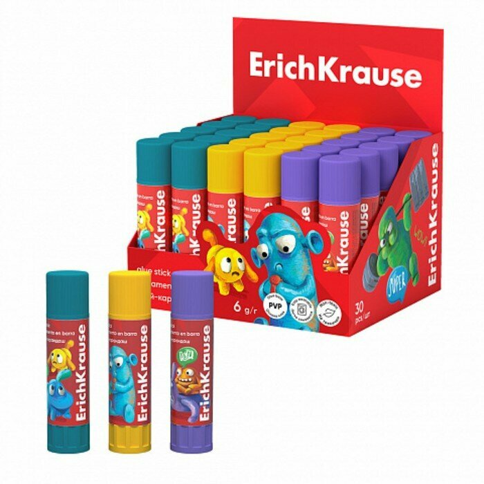 ErichKrause Клей-карандаш, ErichKrause EasyStick Jolly Friends, PVP, экономичный расход, 6 г, микс