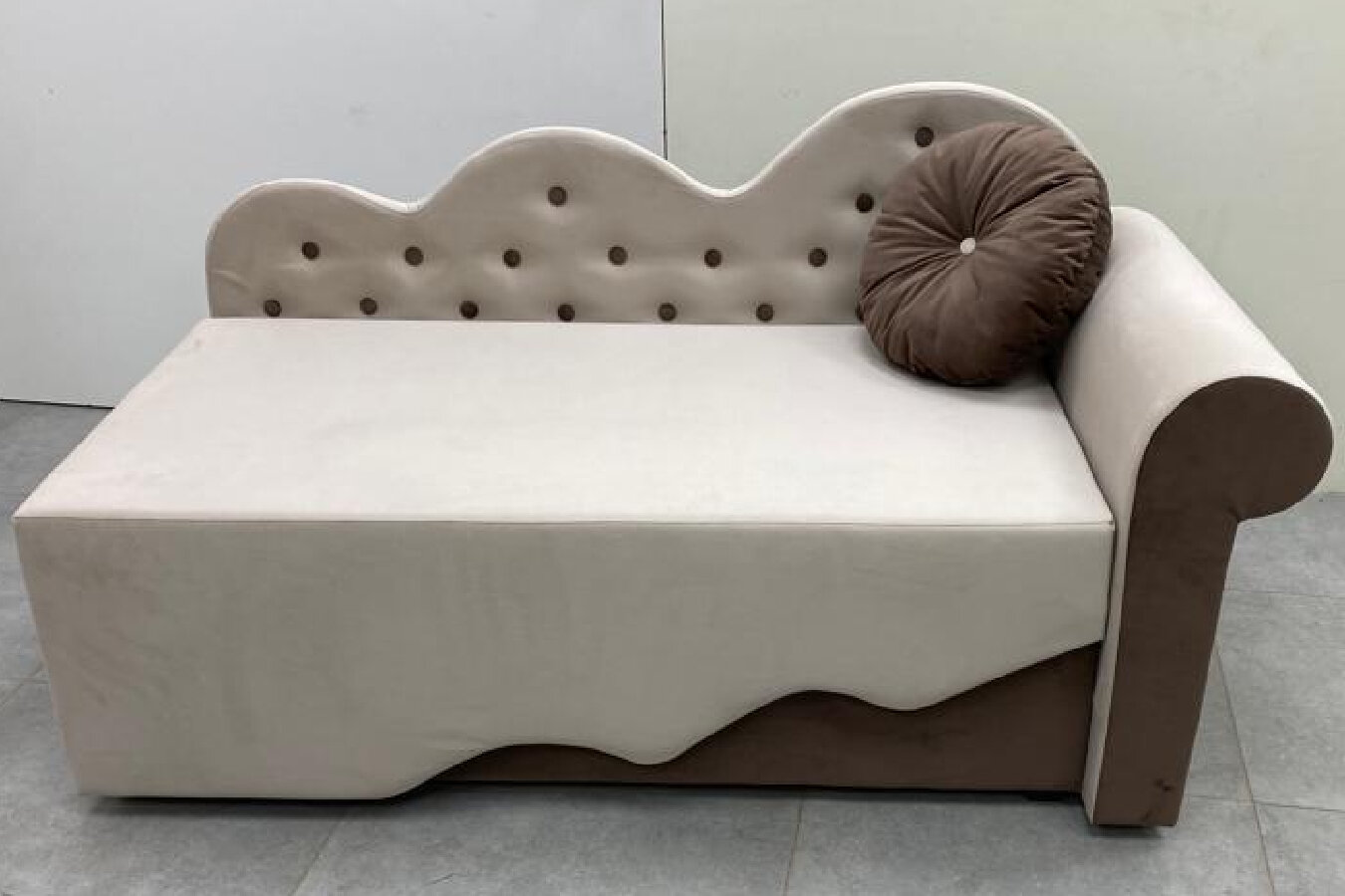 Детский диван Тедди Бежево-Коричневый Велюр, выкатной, 153х76х82 см, с ящиком для белья