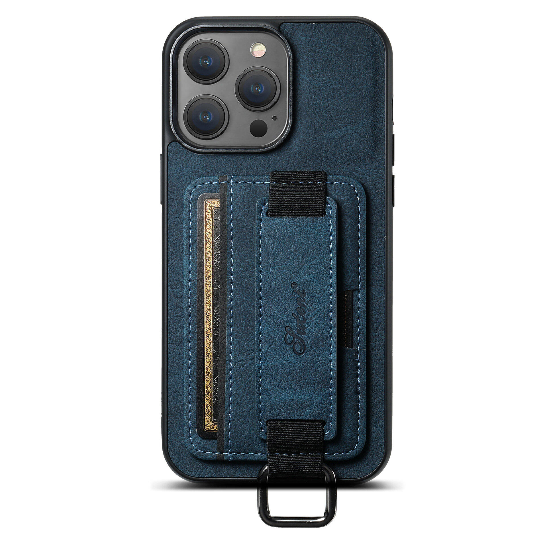 Чехол-книжка suteni, для iPhone 13 Pro, PU+TPU, синий, личи H13