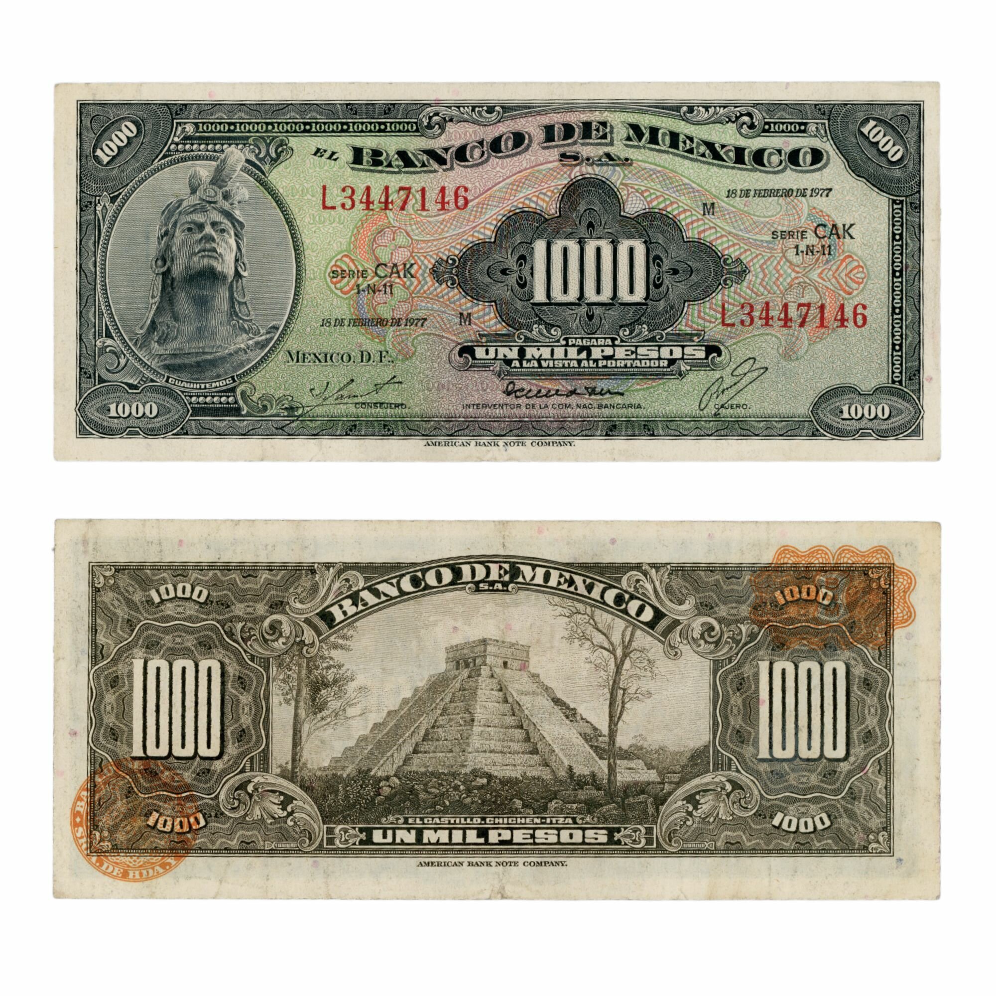 Банкнота Мексика 1000 песо 1977 год Very Fine (VF) Pick 52t