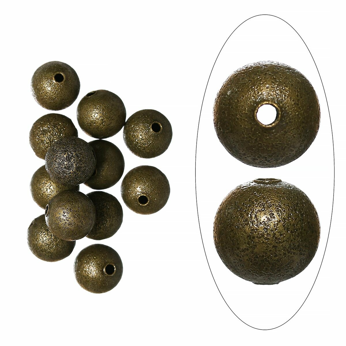 Бусина металлическая, 10мм, соляной шарик, базовый материал - латунь, бронзовый, 20 шт.
