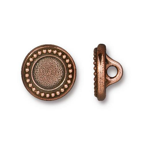 Пуговица 12х6мм, TierraCast, на ножке, с рамкой для кабошона 7мм, базовый материал - оловянный сплав, медная с чернением, 1 шт.