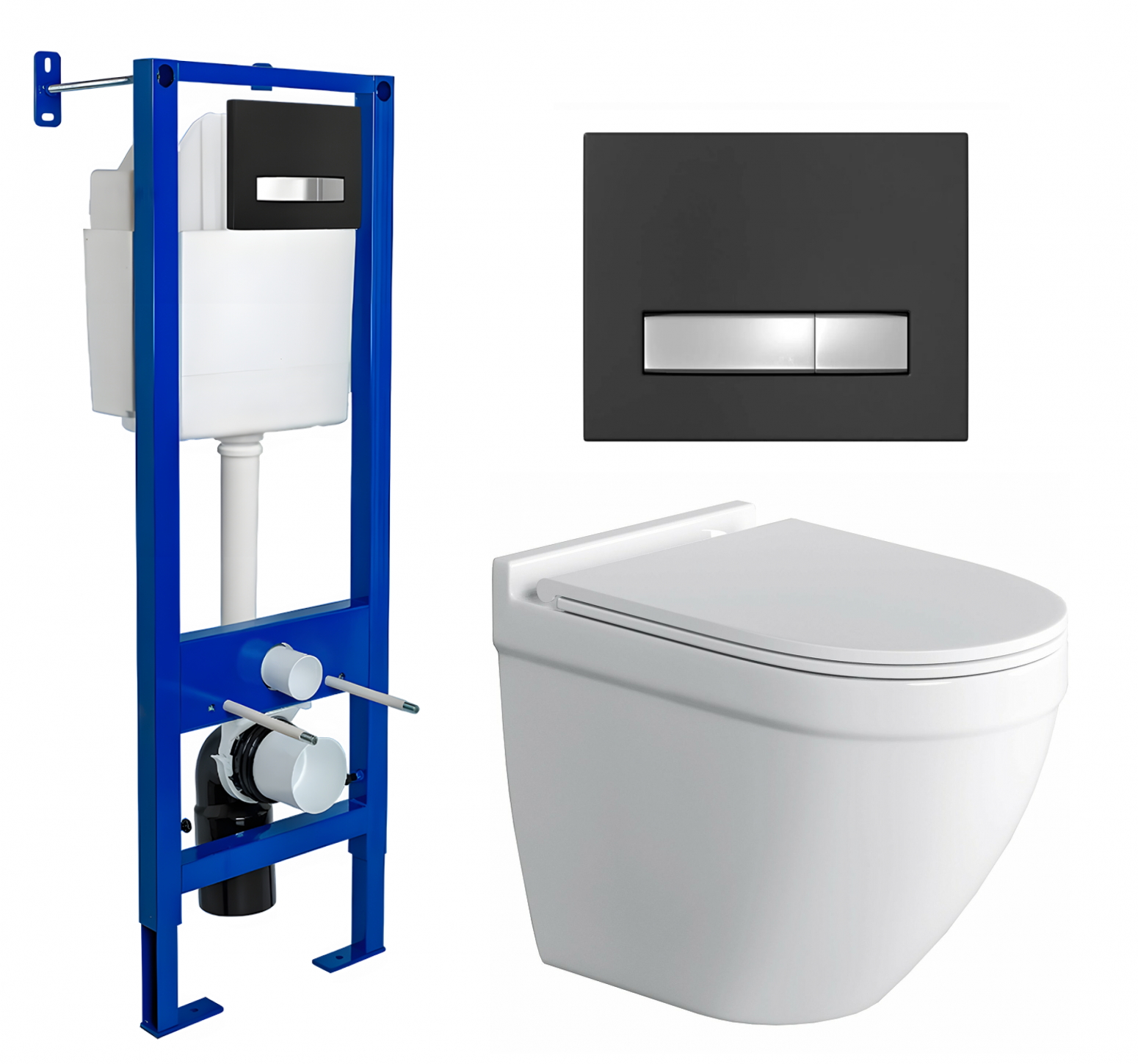 Комплект 3 в 1 инсталляция Berges Atom Line 410 + Унитаз подвесной Owl 1975 Cirkel-H + кнопка черная, хром