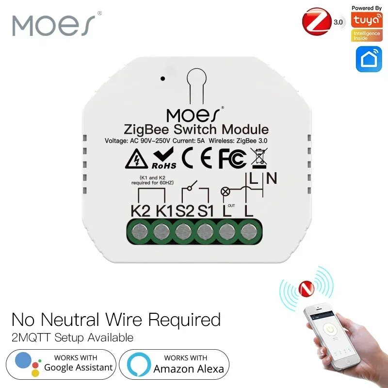 MOES Умный выключатель света ZigBee, Цвет: 1 PC