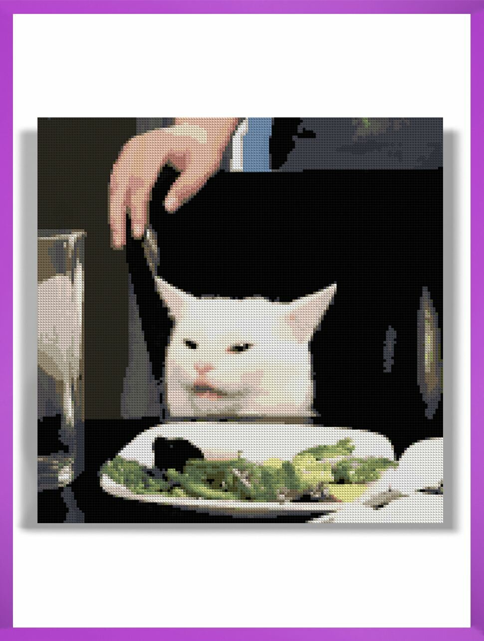 Алмазная мозаика на подрамнике - вышивка Кот Мем 40 х 40 см
