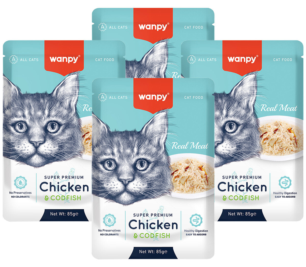 Влажный корм Wanpy Cat Chicken & Codfish для кошек с курицей и треской пауч, 85 гр х 4 шт