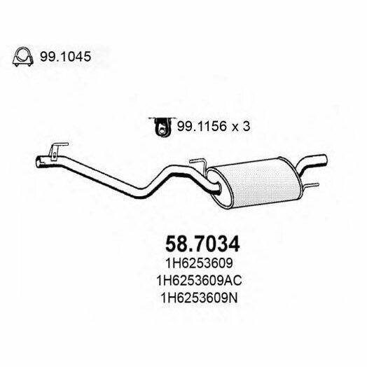 Глушитель выхлопных газов конечный, ASSO 58.7034 (1 шт.)
