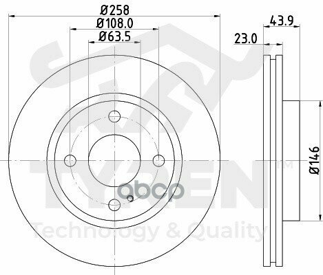 Диск тормозной, передний Fort Fiesta VI 08> TYREN арт. TYR1012831