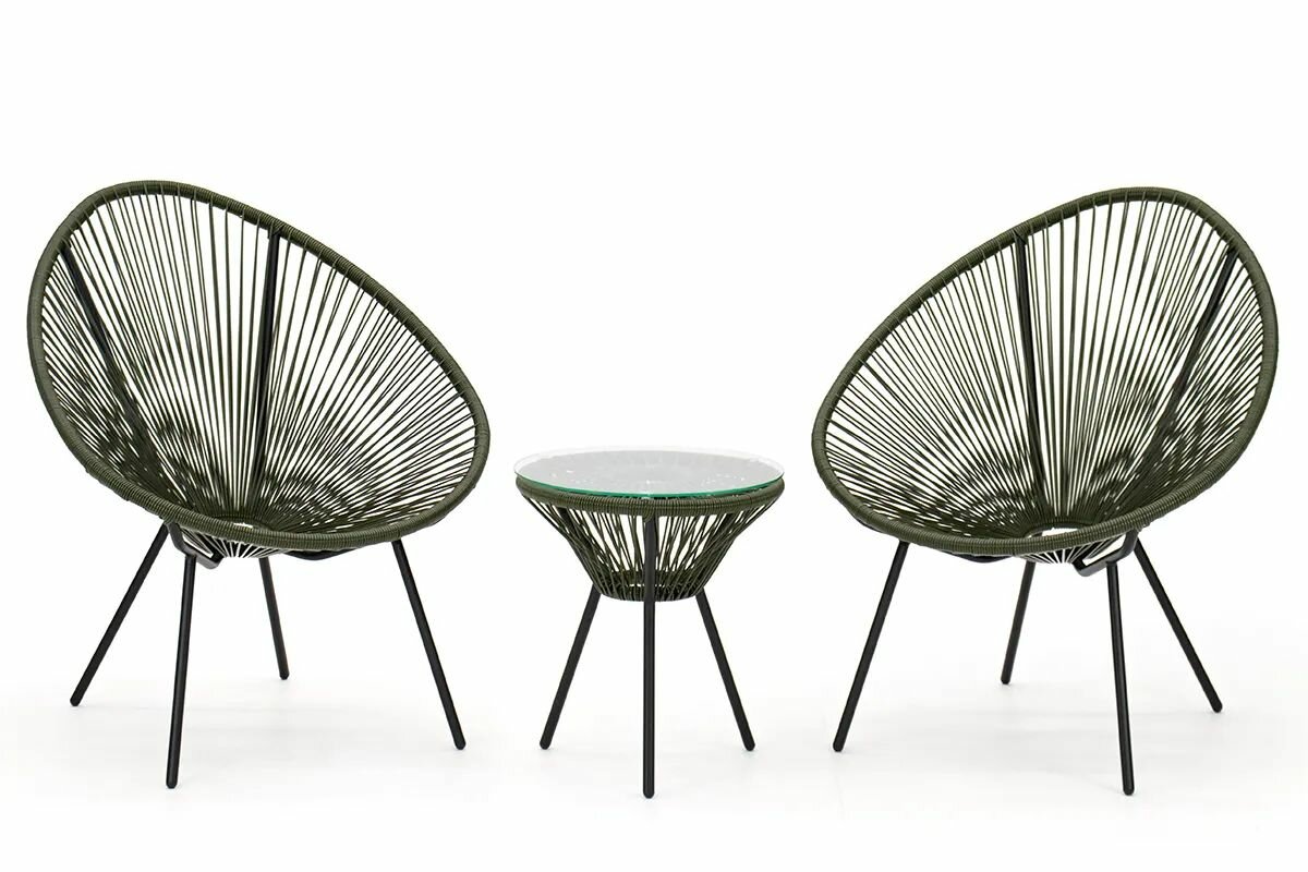 Комплект плетеной мебели KORNERA "Акапулько" на 2 персоны, каркас черный, искусственный ротанг хаки