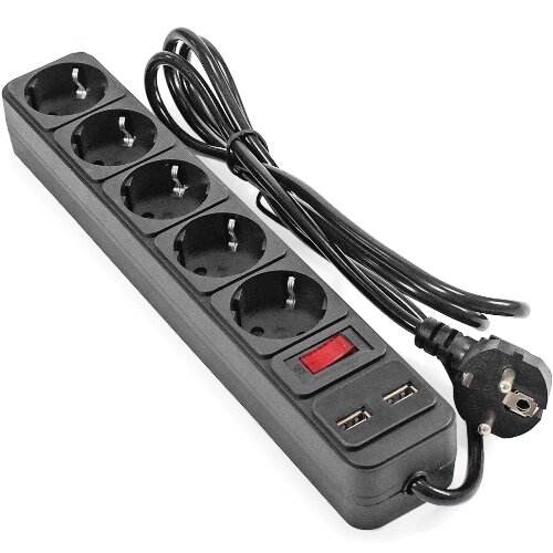Сетевой фильтр Exegate SP-5-USB-1.8B 5 евро розеток 2.5кВт зарядка 2 порта USB-A 2А - 1.8м черный