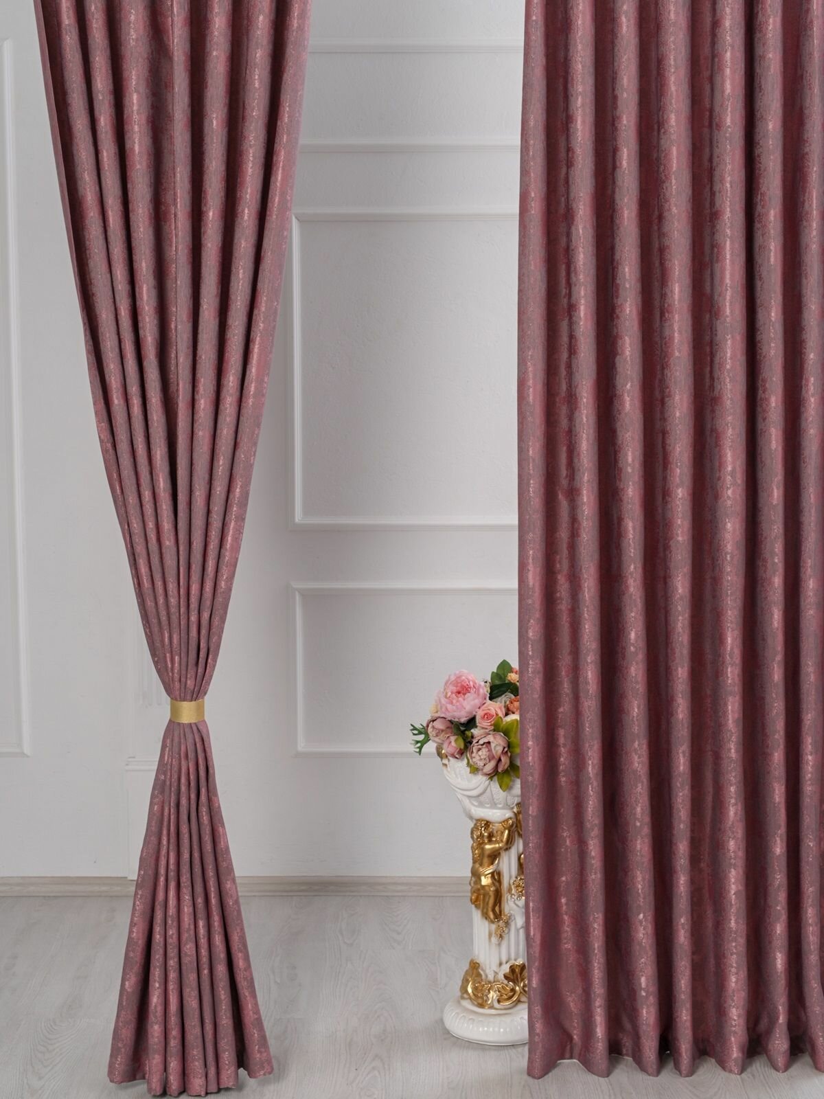 Шторы мрамор для спальни для гостиной 400x270 (200x270-2 шт.) пудровый/Шторы для кухни