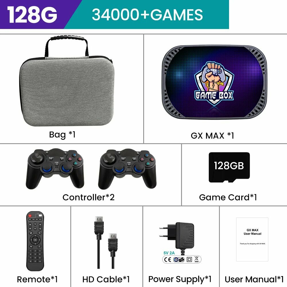 Игровая консоль GX MAX в стиле ретро для PSP/PS1/N64/Sega Saturn/DC с EmuELEC4.6 и Android11 S905X4 4K 50 + эмуляторы 43000 + игры