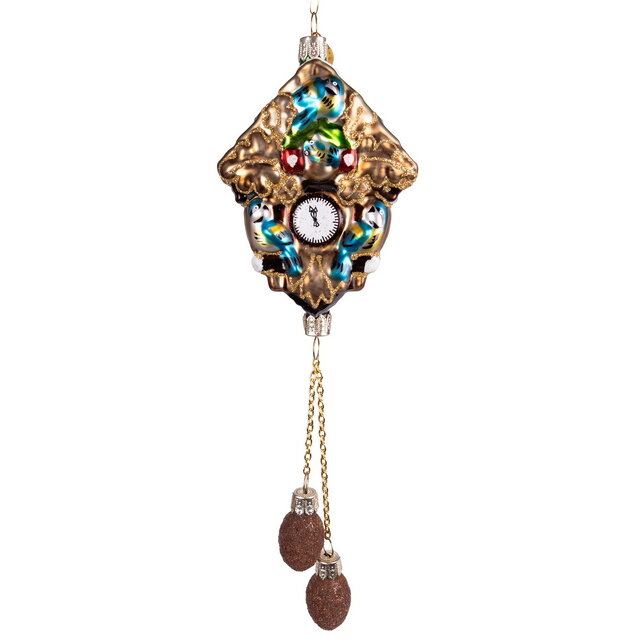 Стеклянная елочная игрушка Часики с Шишками 11 см, подвеска, Коломеев, ФУ4-2440