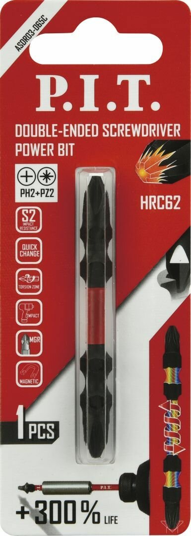 Бита двусторонняя P.I.T. PH2-PZ2x65 мм ASDR03-065C