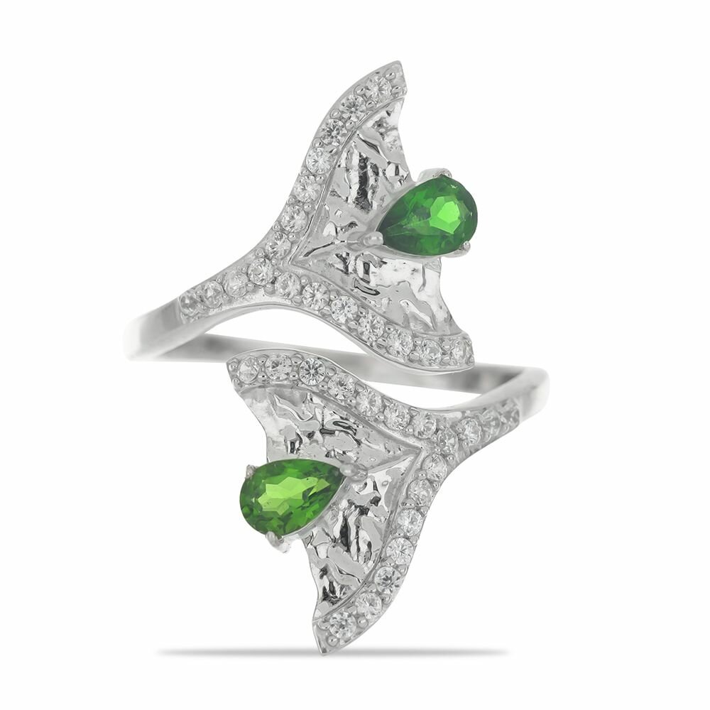 Кольцо, серебро, 925 проба, родирование, циркон, хромдиопсид