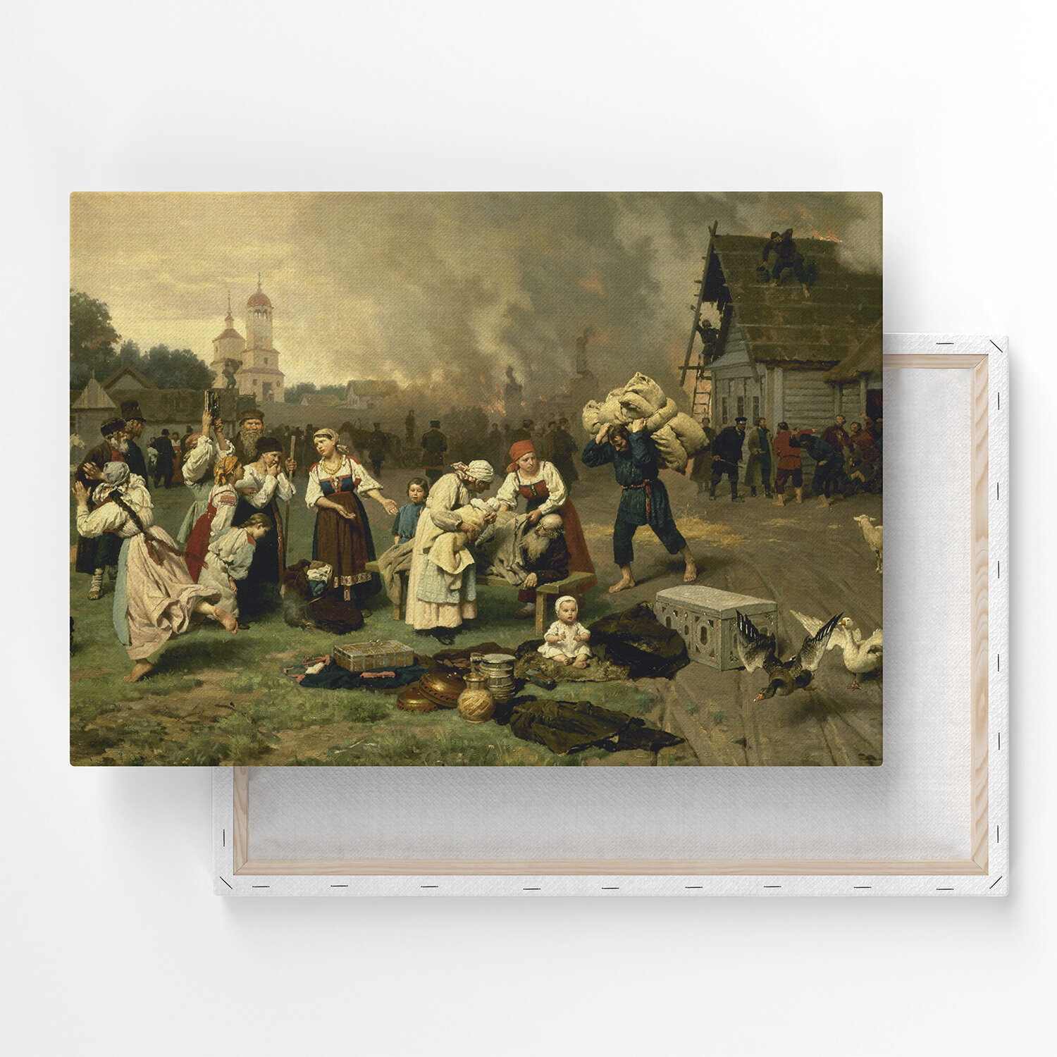 Картина на холсте, репродукция / Дмитриев-Оренбургский Николай - Пожар в деревне / Размер 30 x 40 см