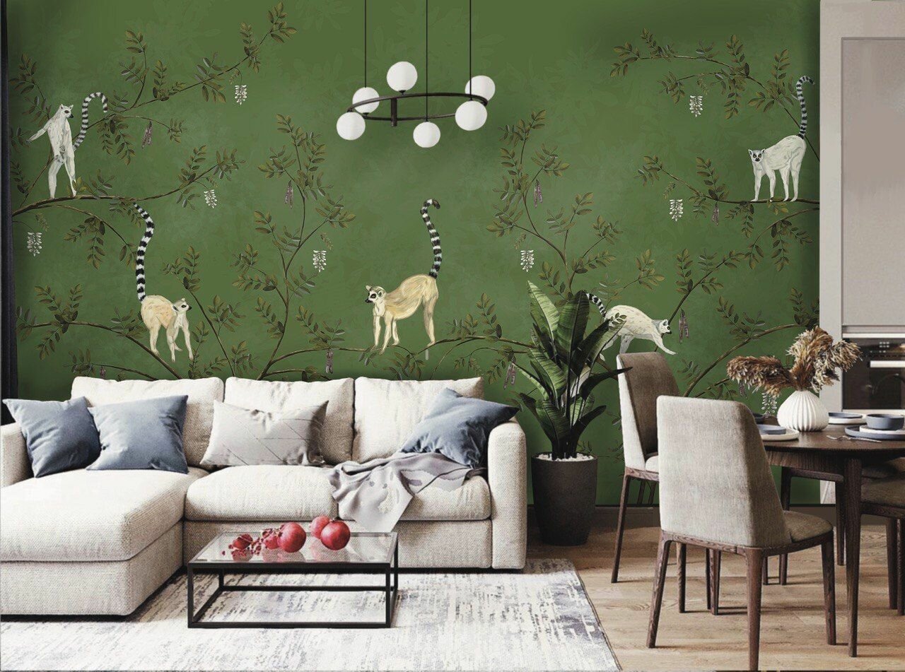 Обои бесшовные Лемуры Светло-зеленый (текстура листья) (ширина 2750мм х длина 3500мм)