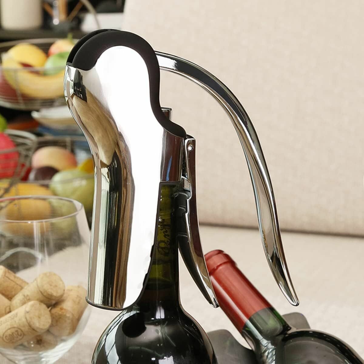 Штопор для вина, Открывалка для винных бутылок из нержавеющей стали, конструкция с вертикальным рычагом, встроенный резак для алюминиевой фольги