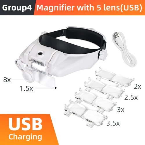 Лупа Tungfull с подсветкой, набор линз 1.5x2x2.5x3x3.5x8x Group 4