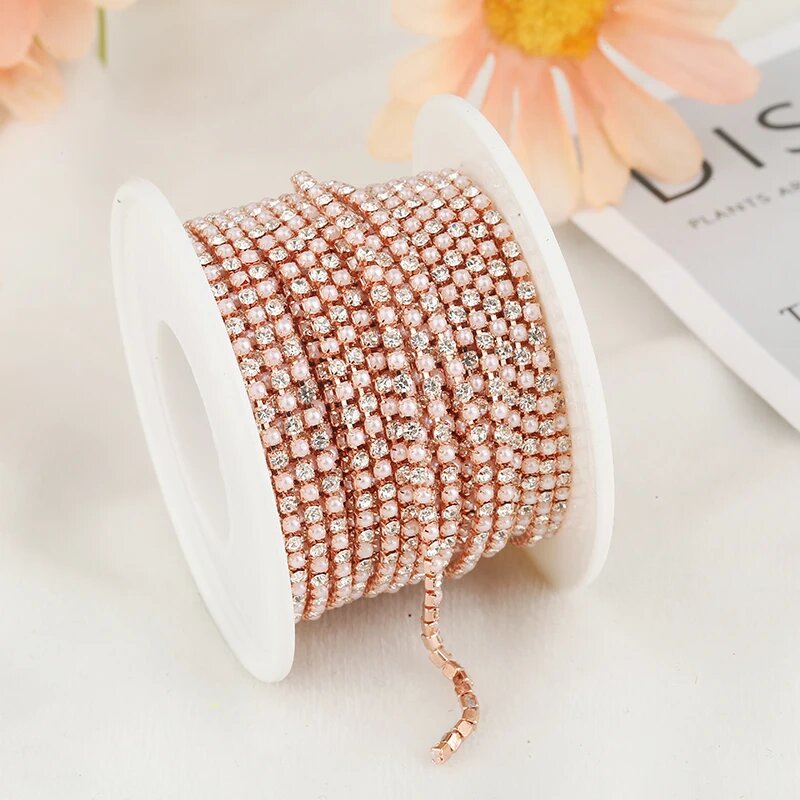 Розовое цепочка со стразами RoseGoldPearlCrystal, 2 ярда, SS6(2mm)