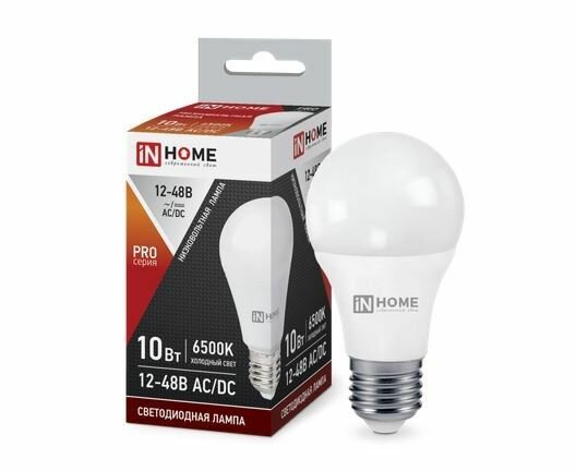 ASD InHome лампа светодиодная ЛОН низковольтная A60 E27 12-48V 10W(900lm) 6500К 6K 112x60 36 LED-MO-PRO 8056