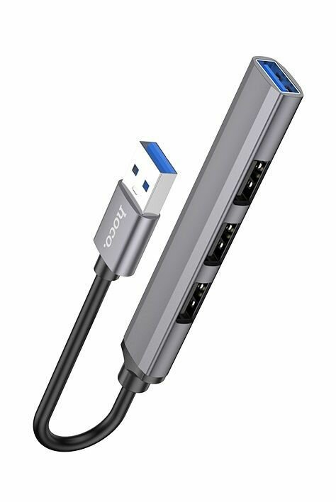 Переходник HOCO HB26 USB, USB 3.0/2.0 HUB на 4 порта, серый