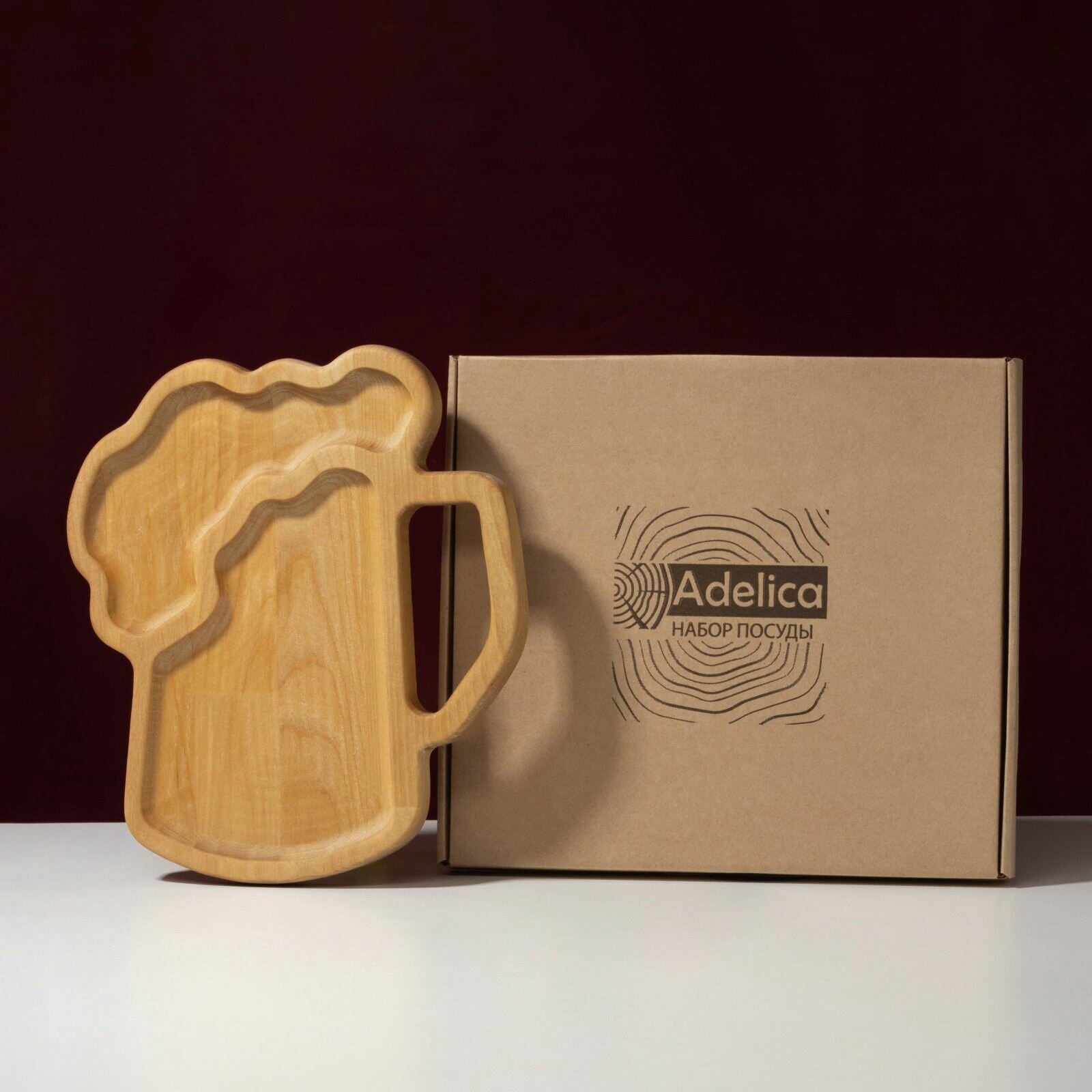 Менажница 25х22х1,8 см деревянная "Пивной бокал" Adelica, 2 секции