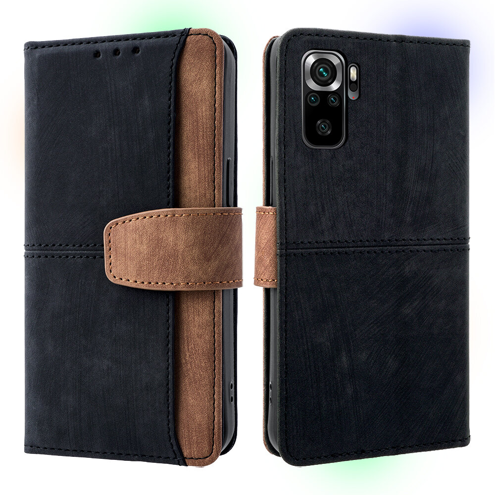 Чехол книжка для Xiaomi Poco M5s 4G защитный, противоударный, с магнитом/ Чехол на Сяоми Поко M5s, черный