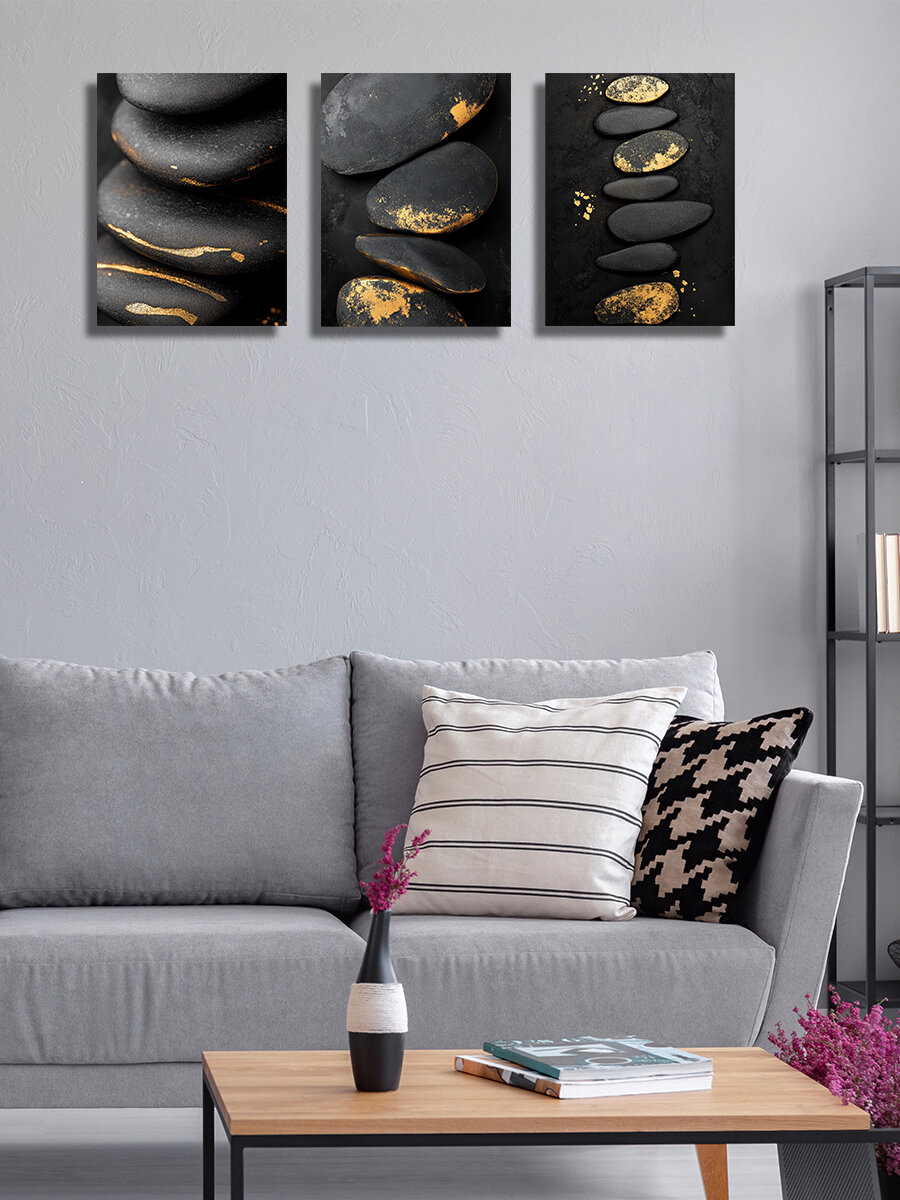 Комплект картин на холсте LOFTime 3 шт 30Х40 Камни черн зол К-1072-3040