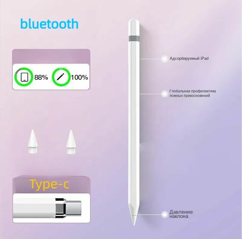 Стилус для Стилус Apple Pencil (2-го поколения) USB-C, белый Bluetooth, магнитное крепление, индикатор уровня заряда батареи