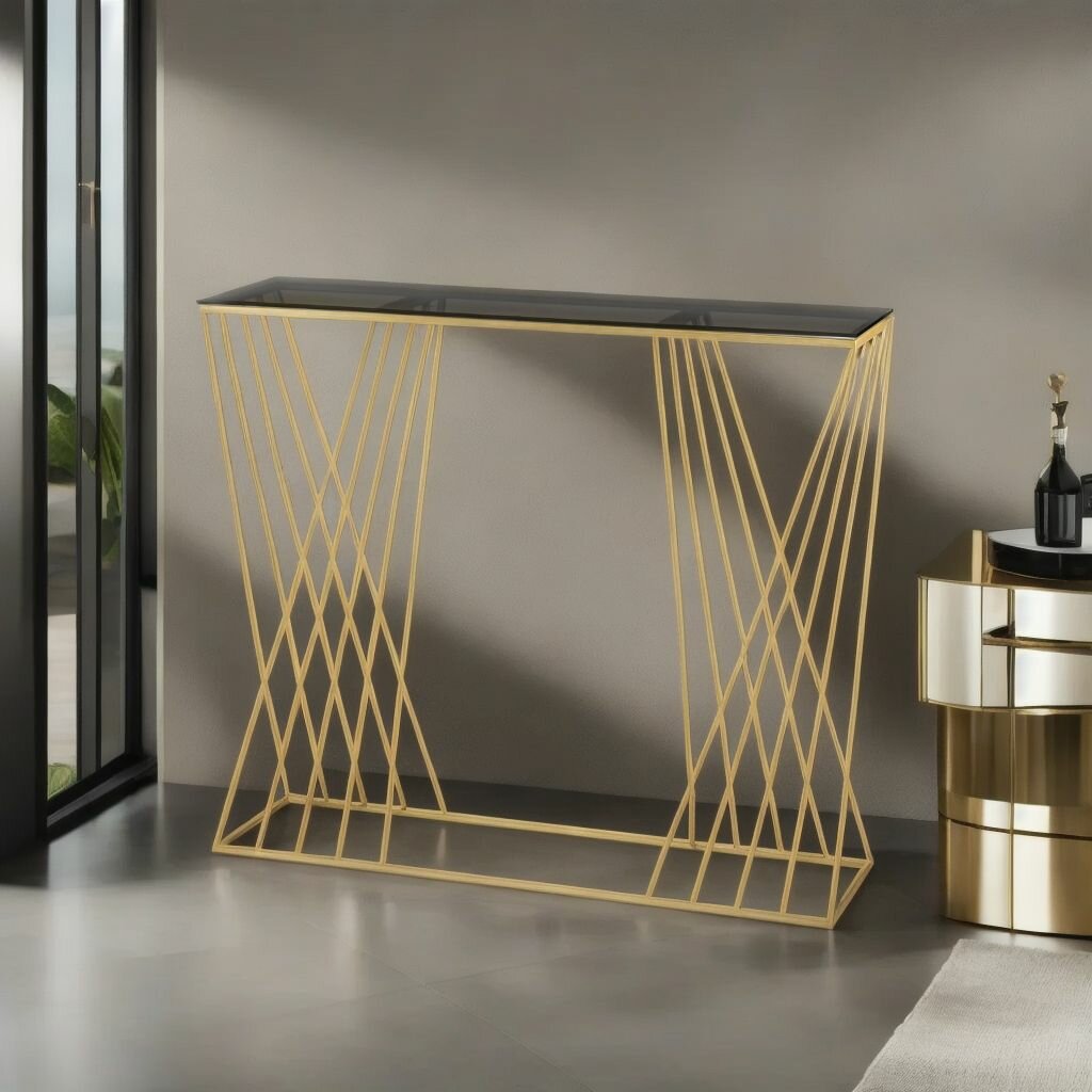Консольный столик, напольная консоль AMSTERDAM 800х875х250мм (золото/стекло серое графит)