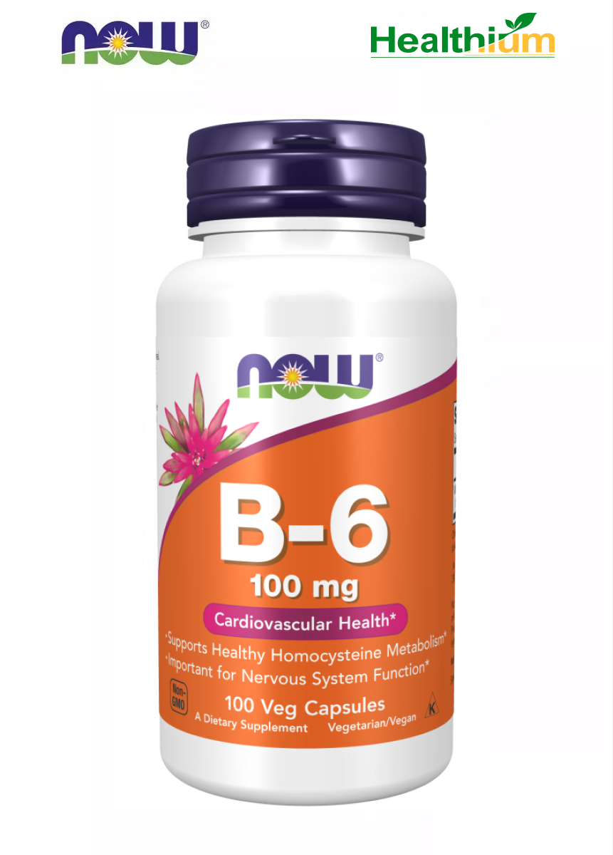 NOW B-6 100мг 100 капсул Витамин В6 100 мг 100 капсул NOW Foods Vitamin B-6, Поддерживает здоровье нервной и сердечнососудистой системы