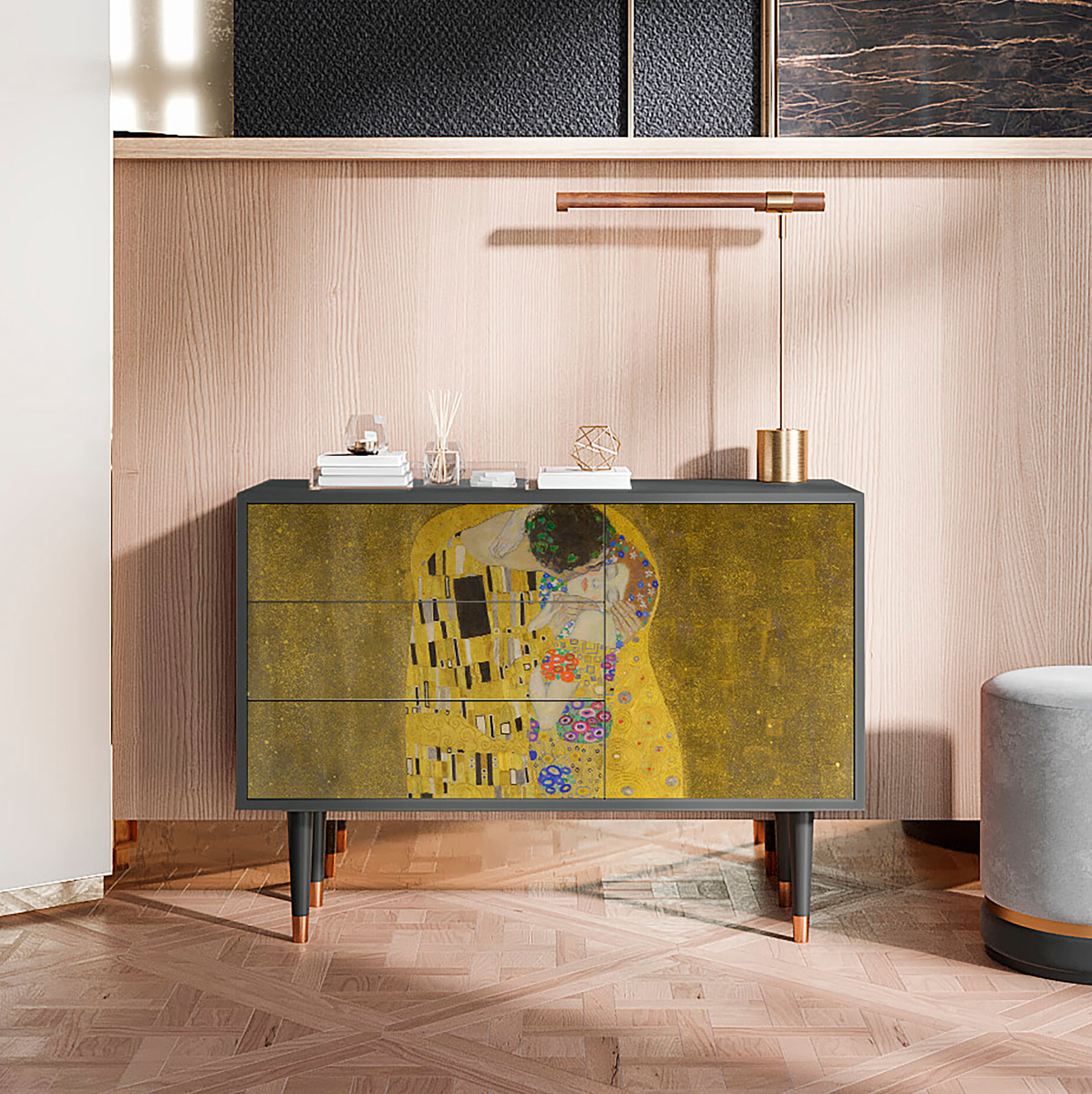 Комод - STORYZ - S3 The Kiss by Gustav Klimt , Размер - 115 x 84 x 41 см, Цвет корпуса - , Антрацит