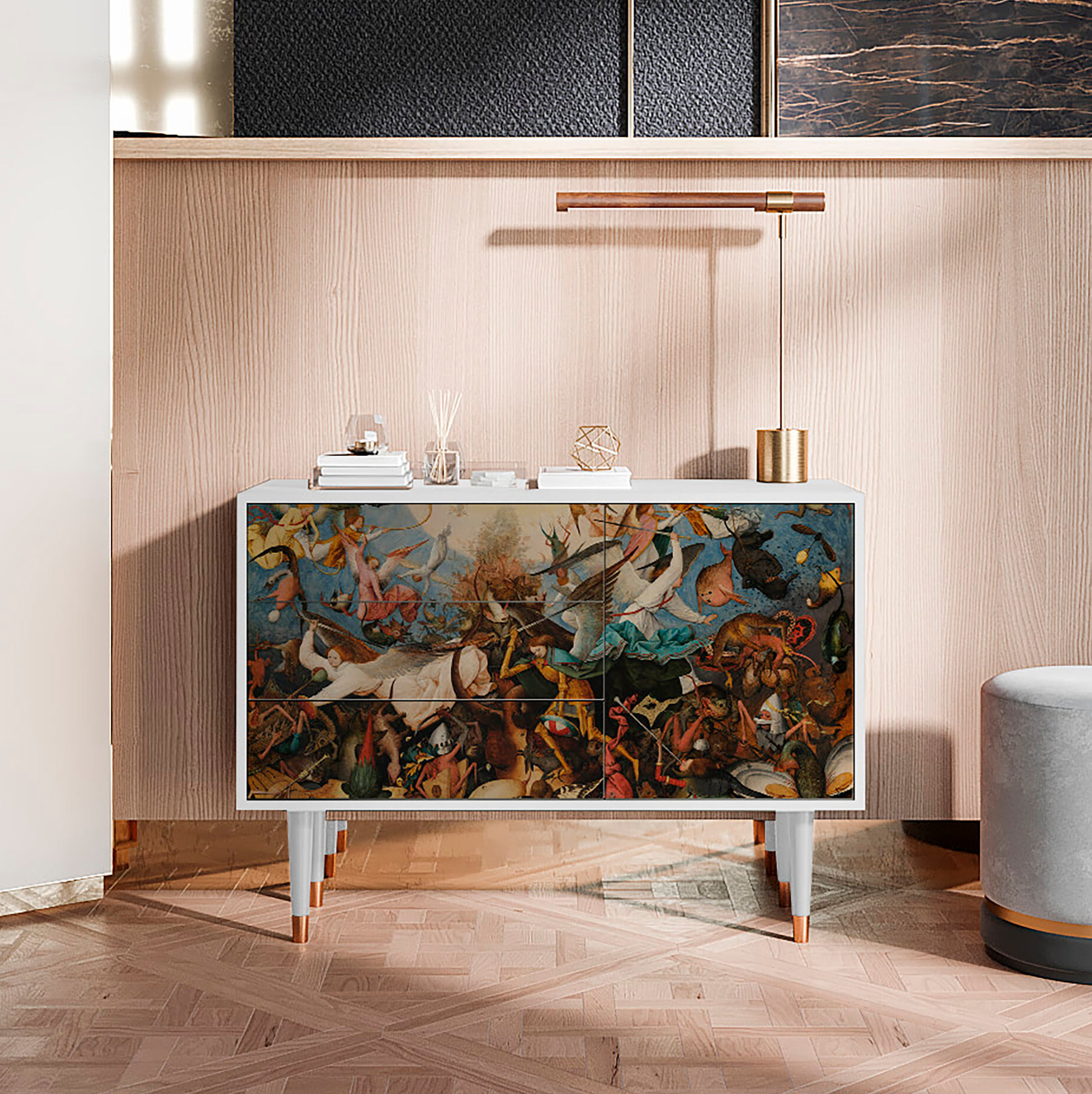 Комод - STORYZ - S3 The Fall of the Rebel Angels by Pieter Bruegel the Elder, Размер - 115 x 84 x 41 см, Цвет корпуса - , Белый