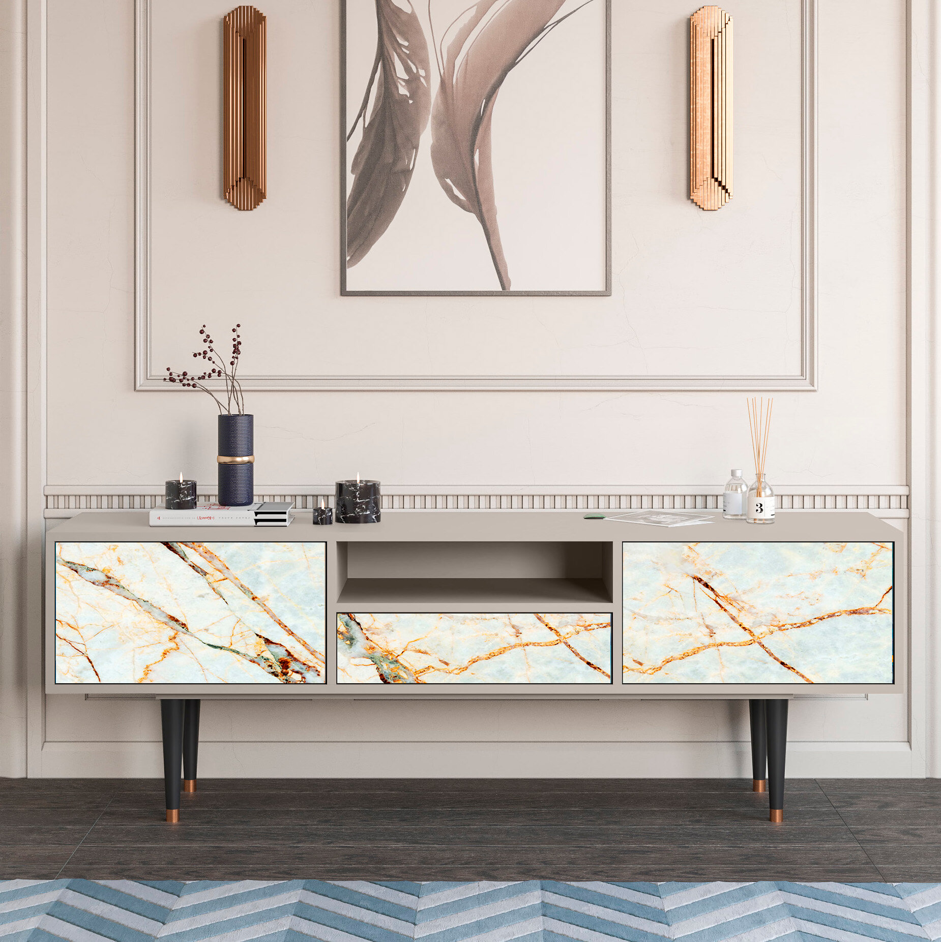 ТВ-Тумба - STORYZ - T6 Sandy Marble, Размер - 170 x 69 x 41 см, Цвет корпуса - , Сатин