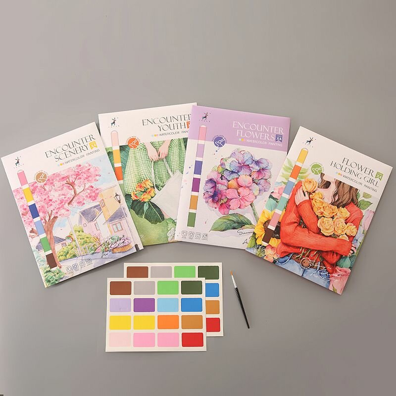 Креативная акварельная раскраска "Цветы и растения", синий картон, кисточка, от 3 лет