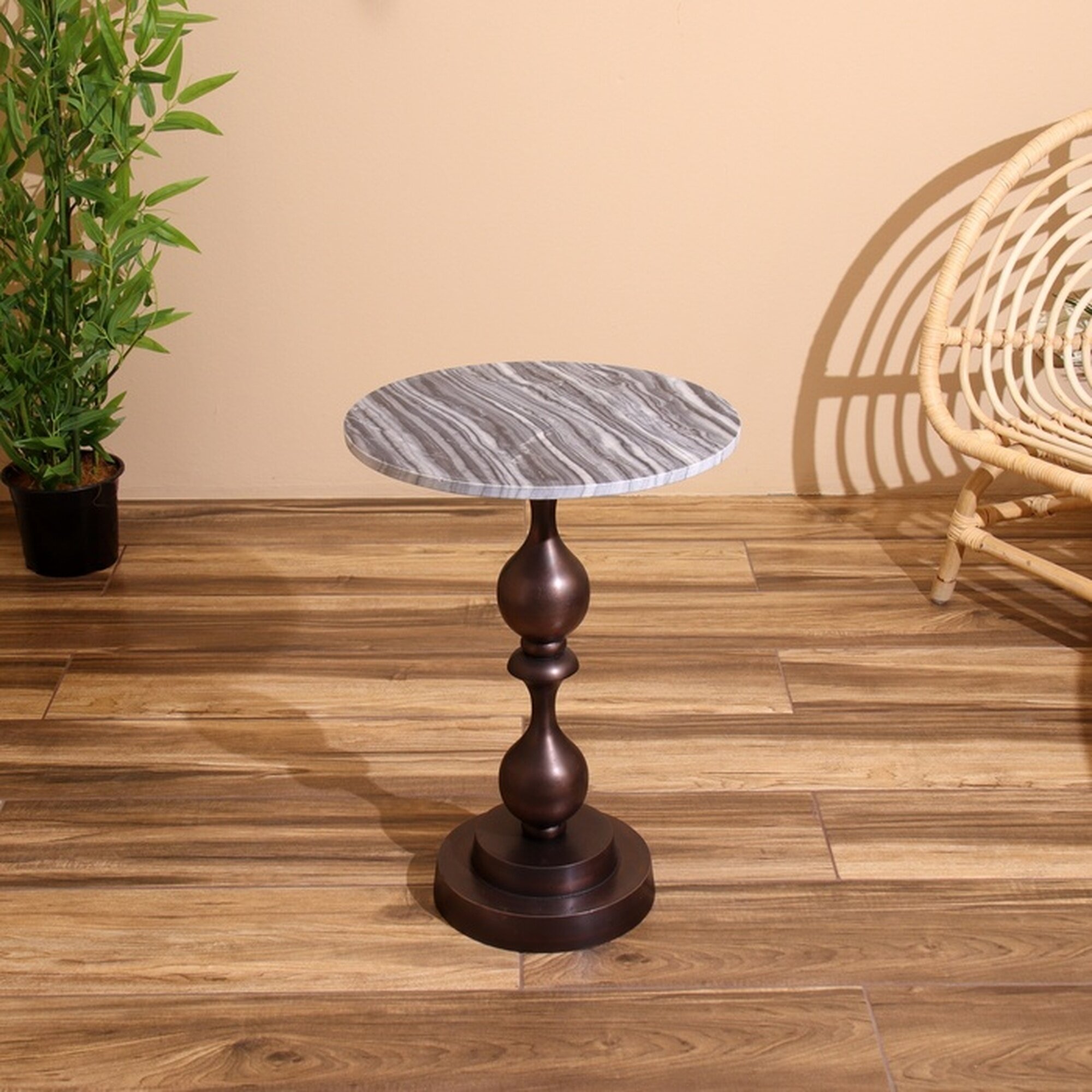 Кофейный стол Сима-ленд, мраморный, алюминий, круглый, 41x41x57 см