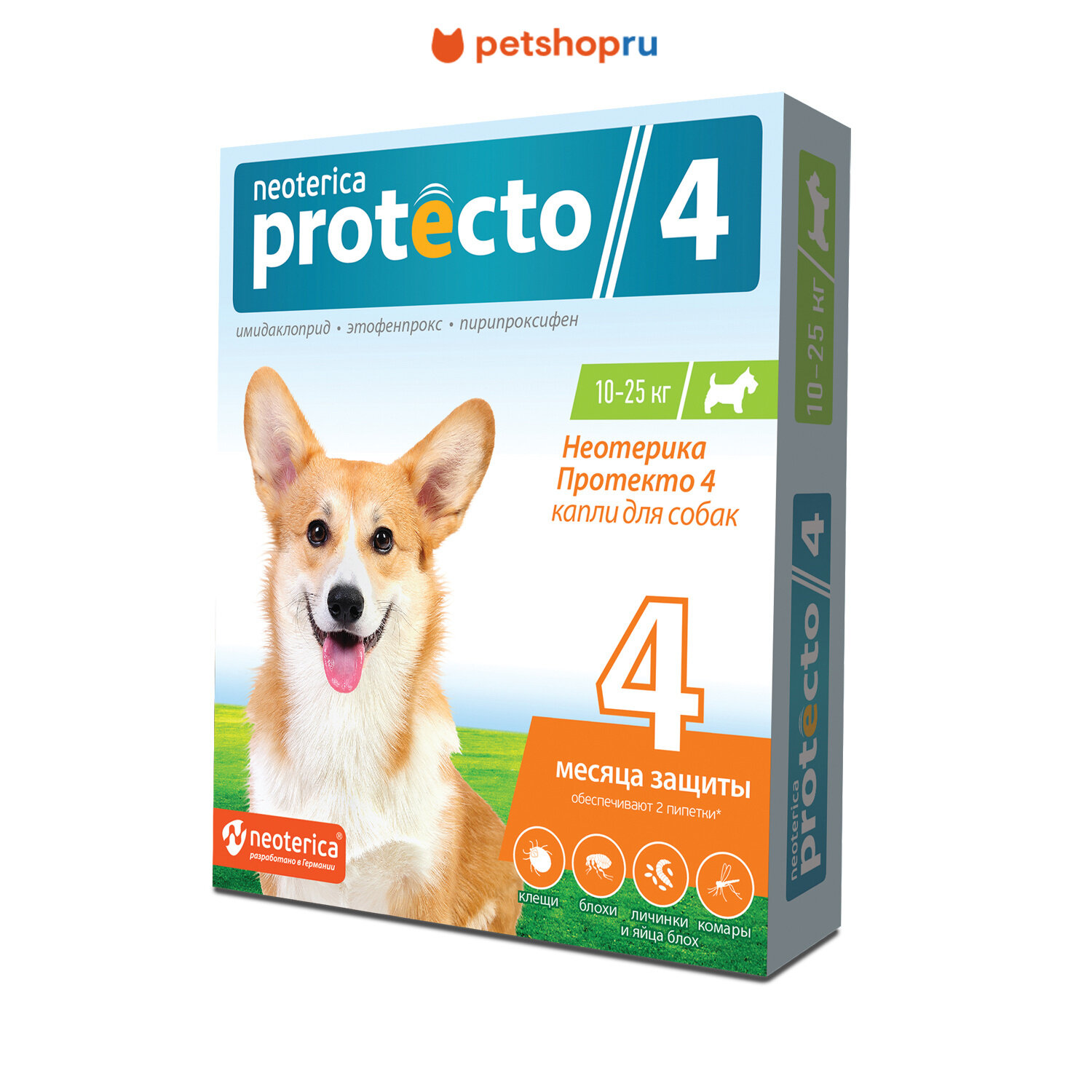 Neoterica Protecto Капли от блох и клещей для собак 10-25 кг, 2 шт