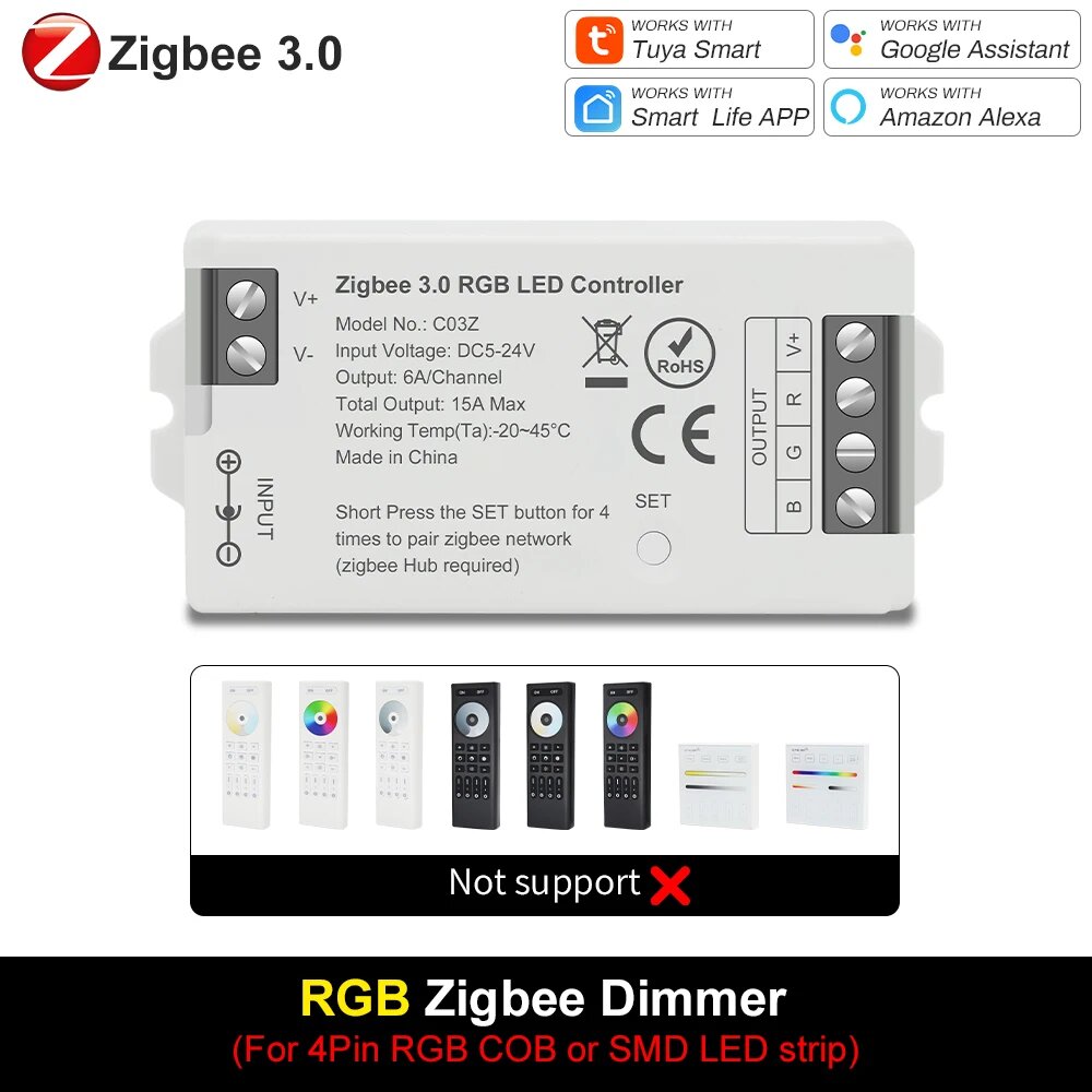 Cooleeon умный светодиодный диммер Tuya Wi-Fi Zigbee Белый, Zigbee RGB Dimmer