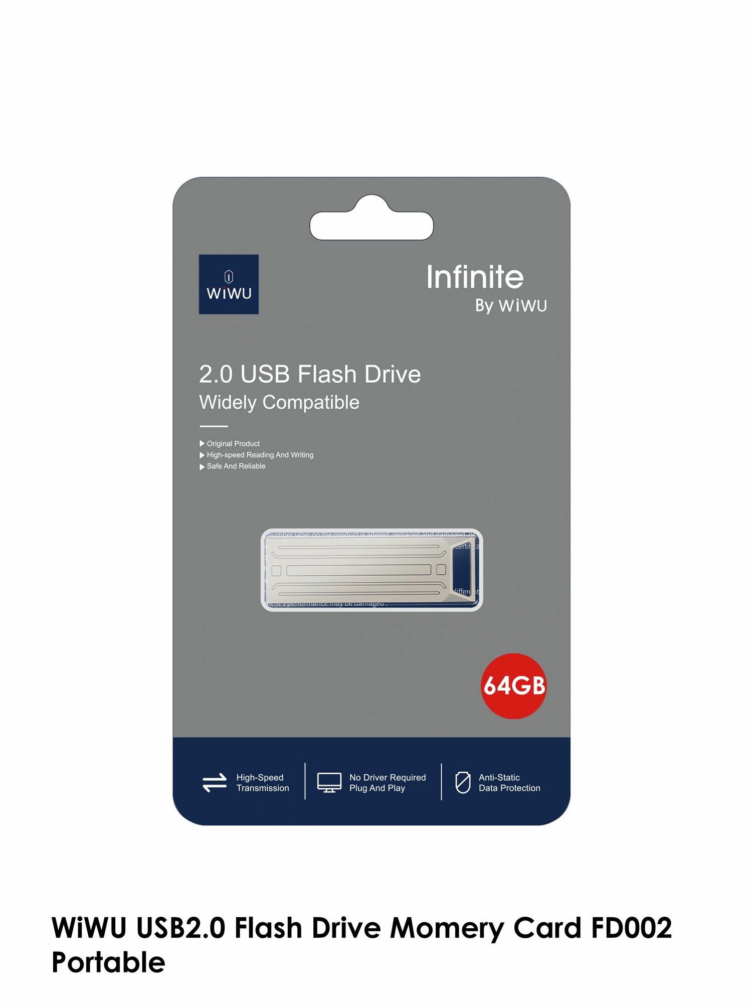 USB-флеш-накопитель Wiwu Infinite 2.0 USB Flash Drive 64GB, Wi-FD002, USB 3.0, до 60 мб/сек, Металл Grey