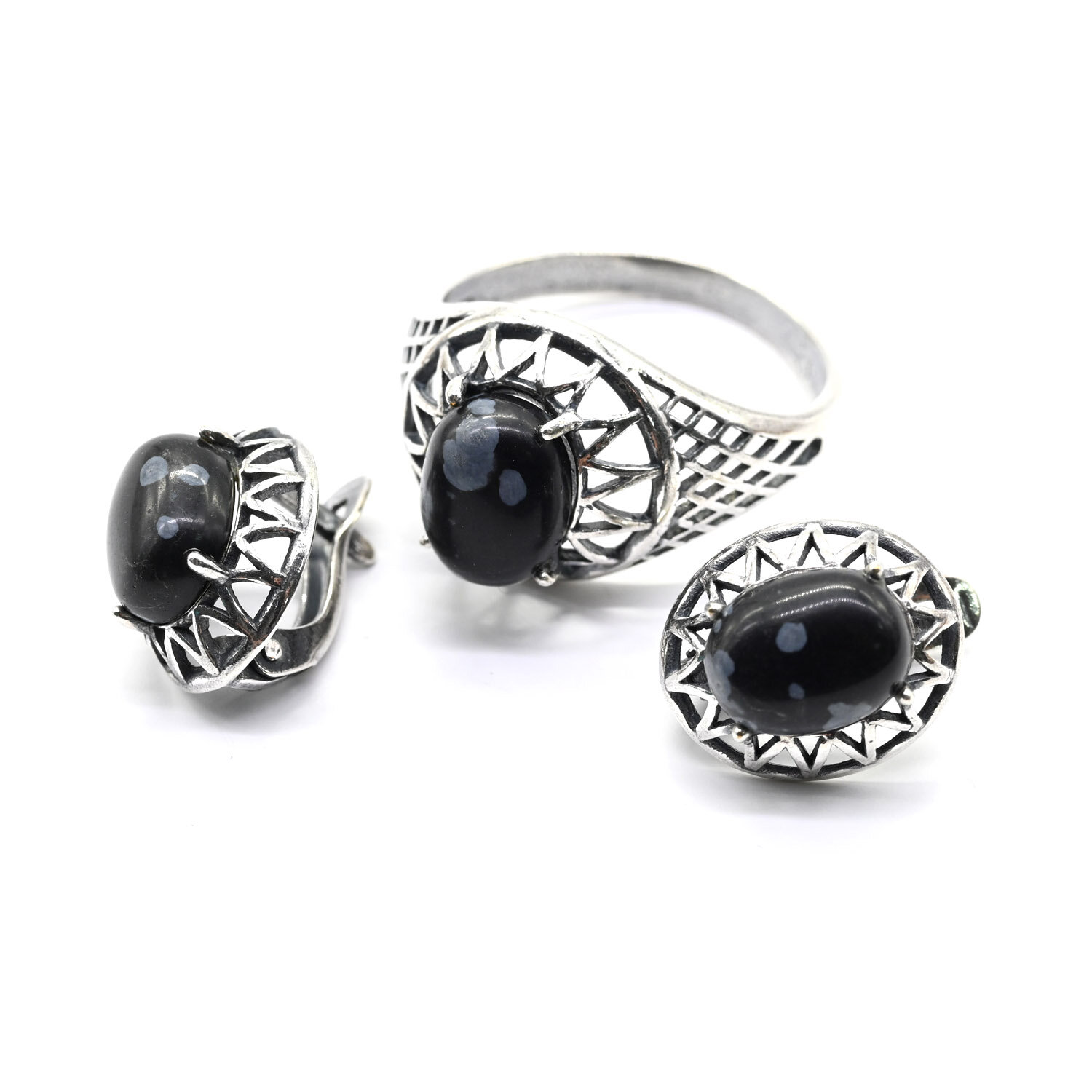 Комплект бижутерии: кольцо, обсидиан